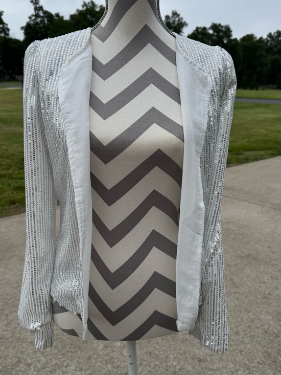 Maroths | Jackets & Coats | Sequin Openfront Blazer Jacket In Silver ...